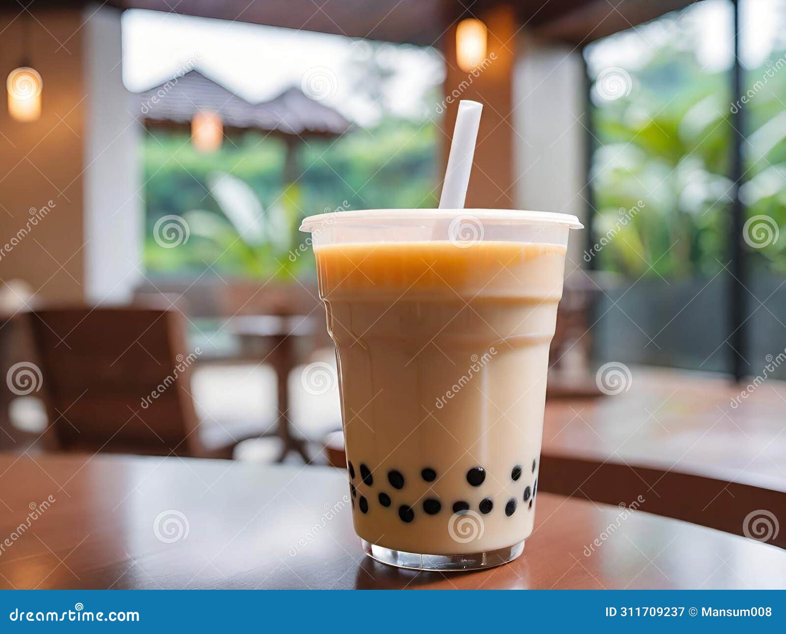 Milk tea on table in cafe stock illustration. Illustration of ...