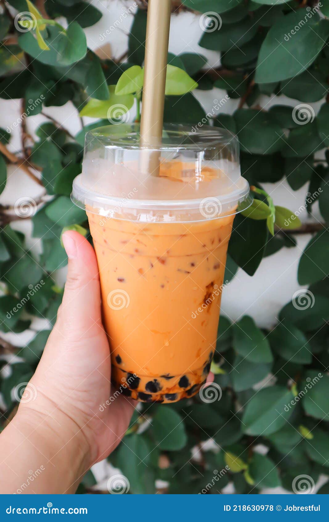 Milk Tea or Thai Tea or Bubble Tea Stock Photo - Image of hold, food ...