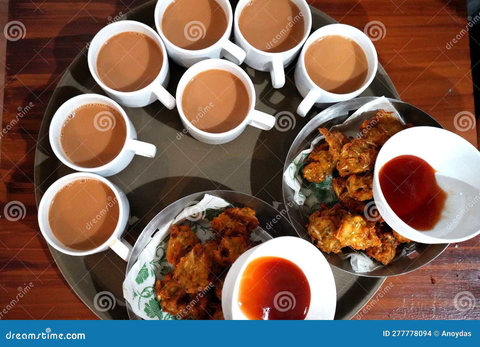 Milk Tea with Vegetable Snacks and Ketchup Stock Photo - Image of ...