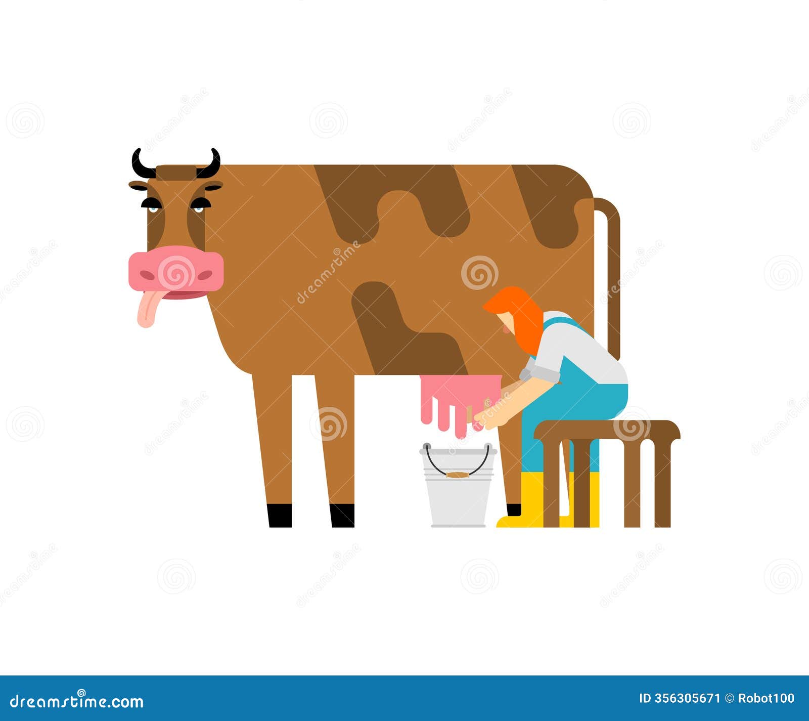 Milkmaid Milking Cow. Extracting Milk from Cow Stock Vector ...