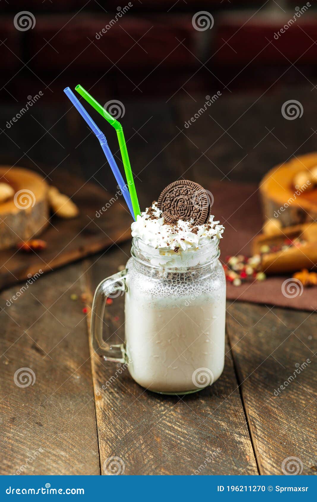 Milkshake with Biscuit with Brick Wall Background Stock Photo - Image ...