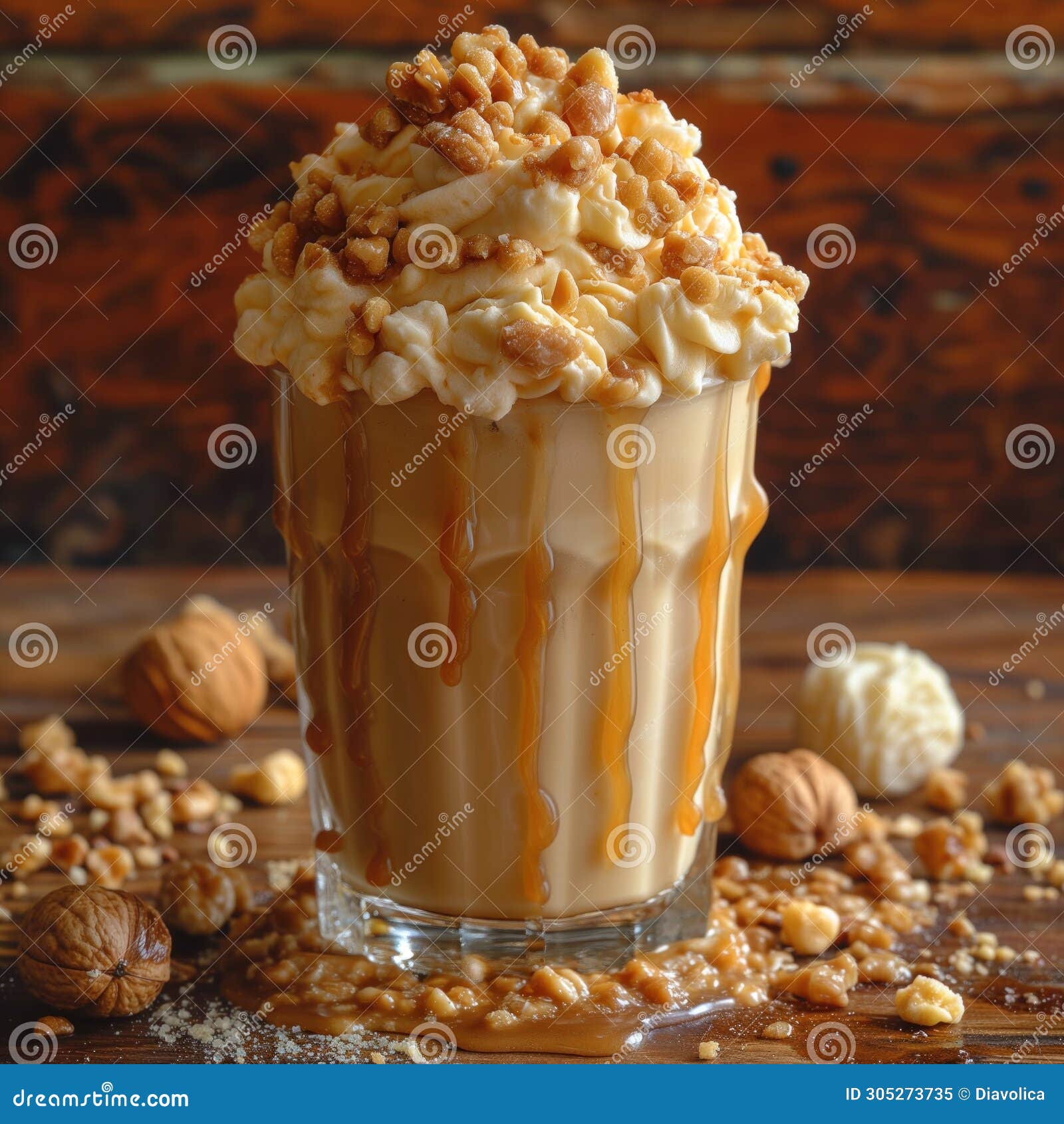 Milkshake with Caramel and Nuts Stock Illustration - Illustration of ...
