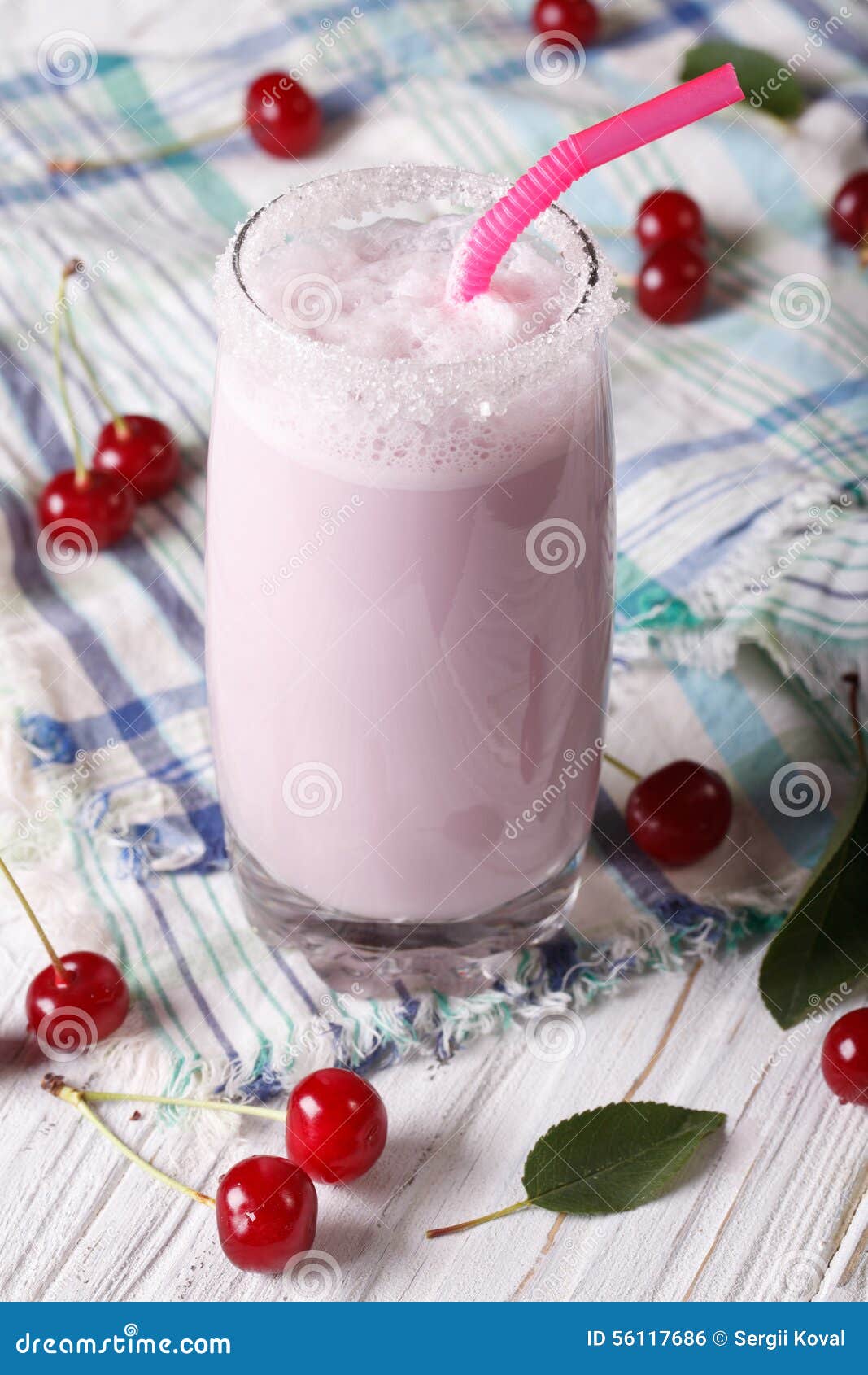 Milkshake Cherry Juice Glass Vertical Top View Stock Photos - Free ...