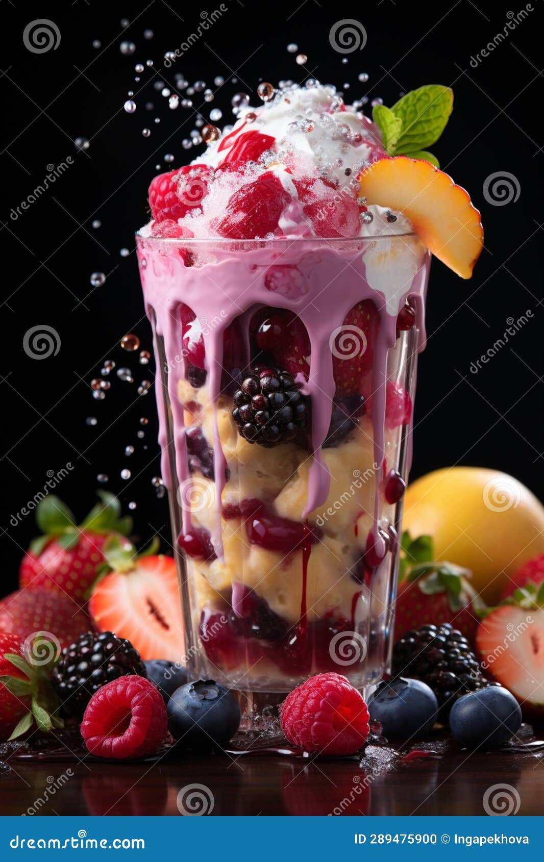Milkshake in a Clear Glass of Fruit in the Background with Milk ...