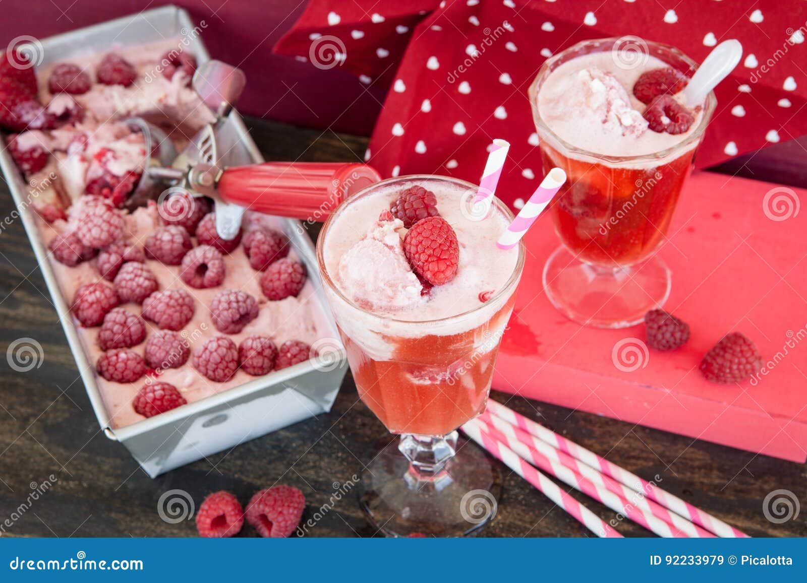 Milkshake Float with Raspberry Ice Cream Stock Image - Image of fruits ...