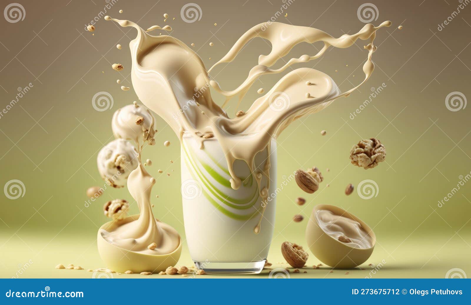 A Milkshake with a Splash of Milk and Nuts Coming Out of it Stock ...