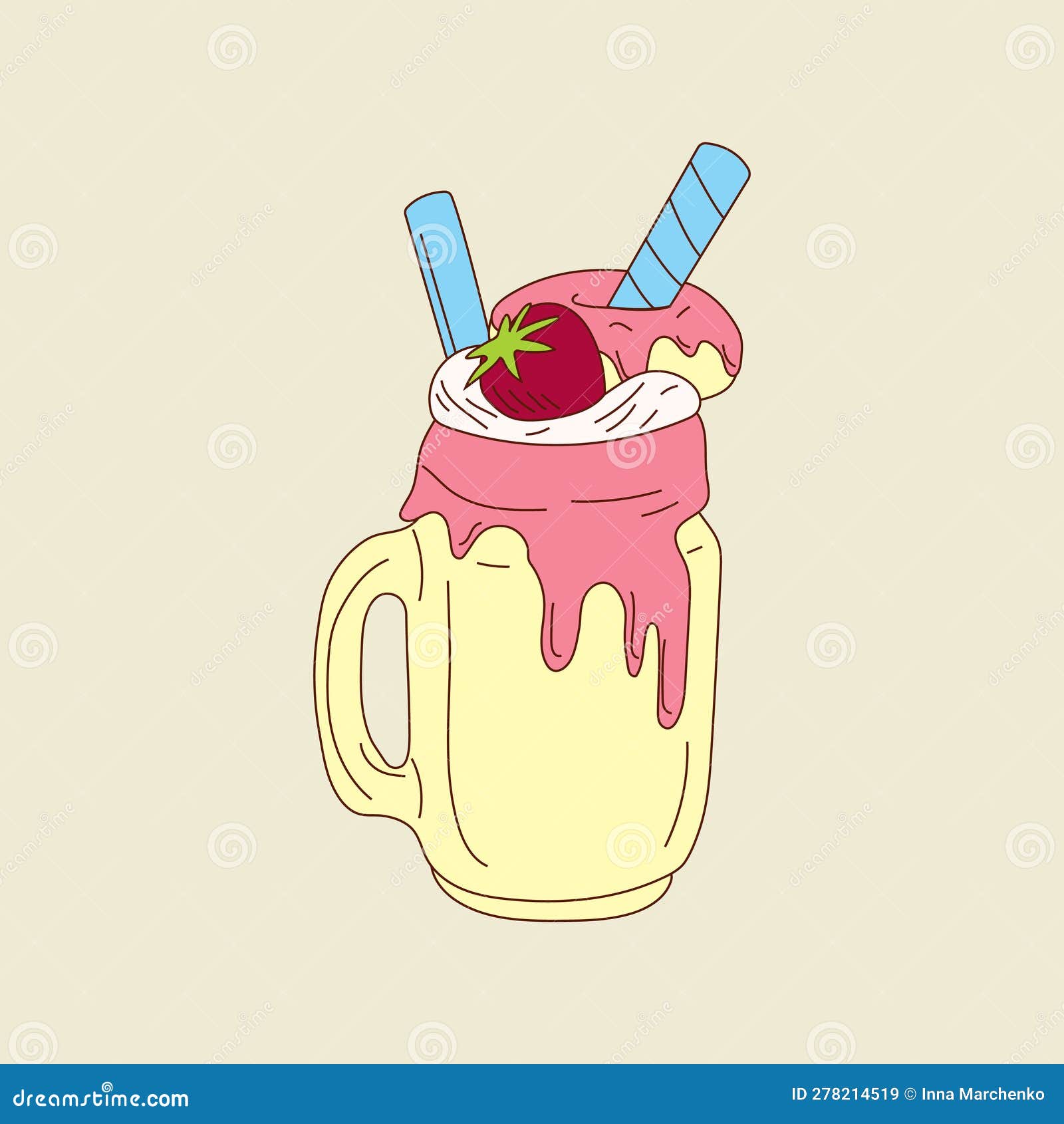A Milkshake with a Strawberry and Ice Cream Cone. Stock Vector ...