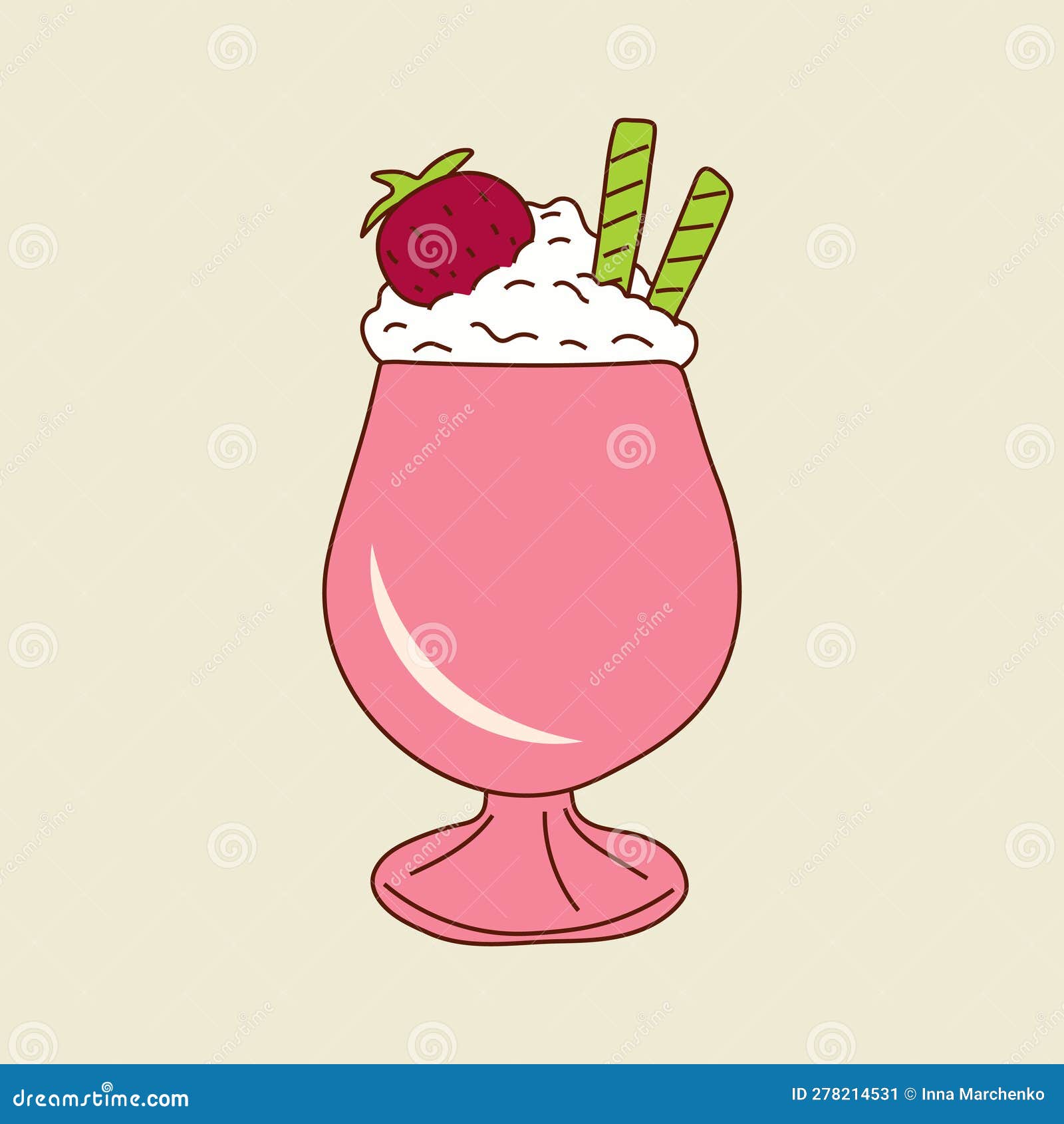 A Milkshake With A Strawberry And Ice Cream Cone. Cartoon Vector ...