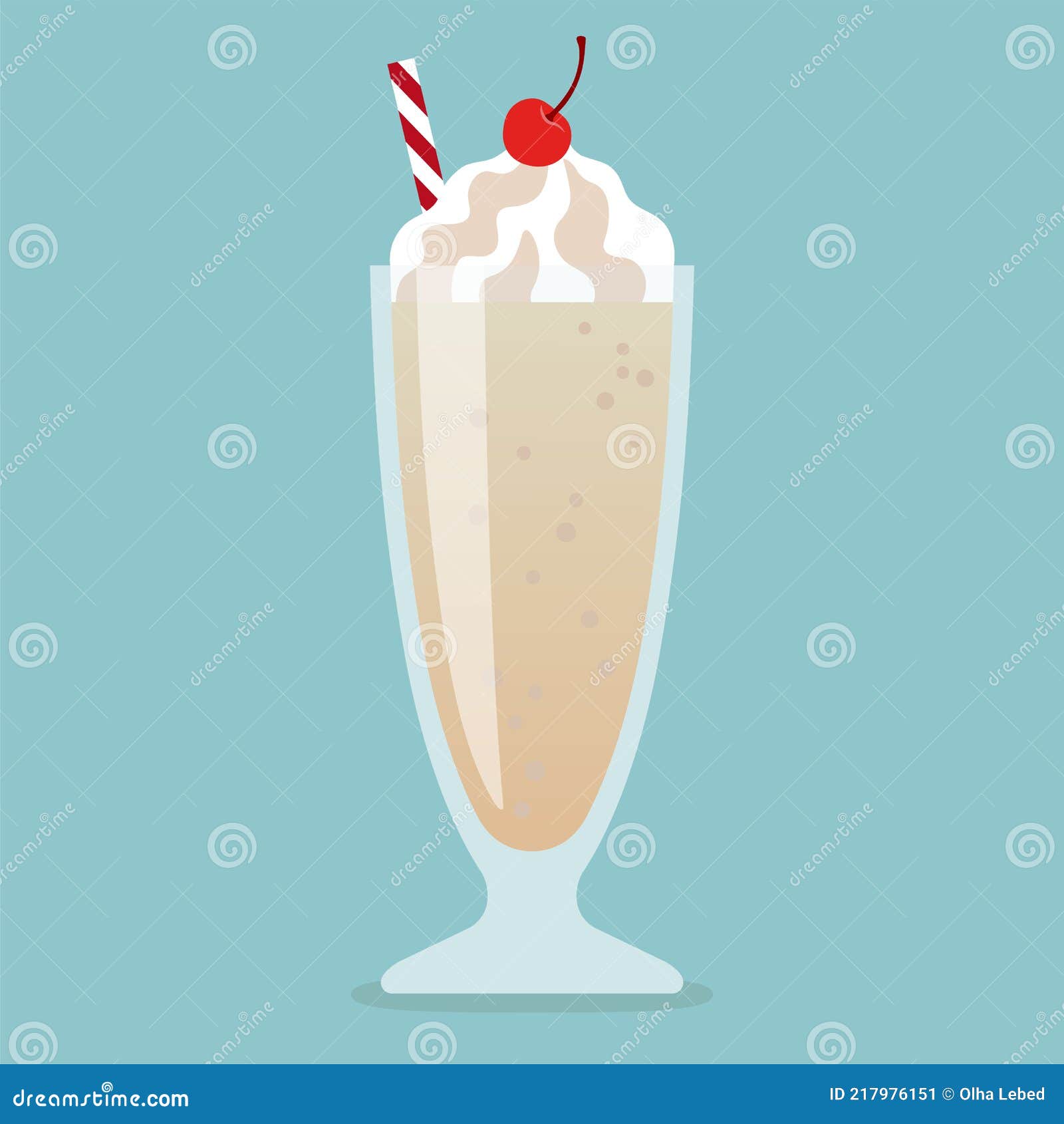 Vanilla Milkshakes in Glass with Cherry. Stock Vector - Illustration of ...