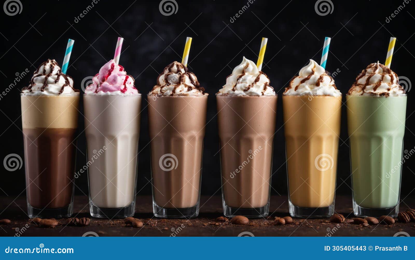 Milkshakes Of Different Flavors On A Dark Background Stock Image ...