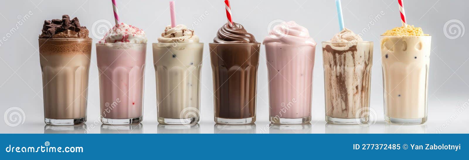 Milkshakes Standing on White Background Wide Panoramic. Generative AI ...