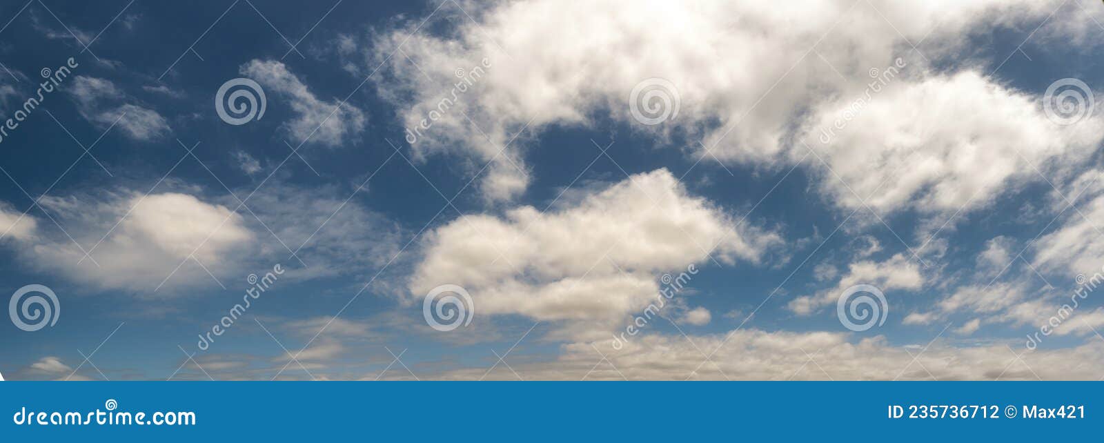 Milky, Lumpy Clouds in Blue Sky, Panorama Format Stock Photo - Image of ...
