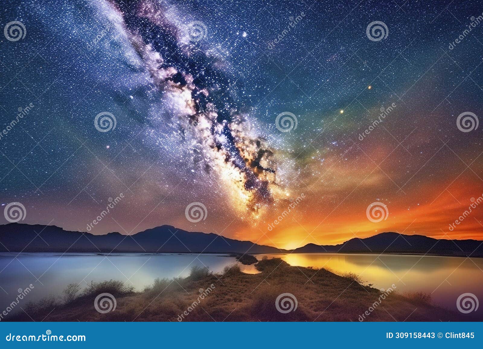 Milky Way Across Night Sky, Celestial Glow, Undulating Clouds Below ... Milky Way Across Night Sky, Celestial Glow, Undulating Clouds Below ...