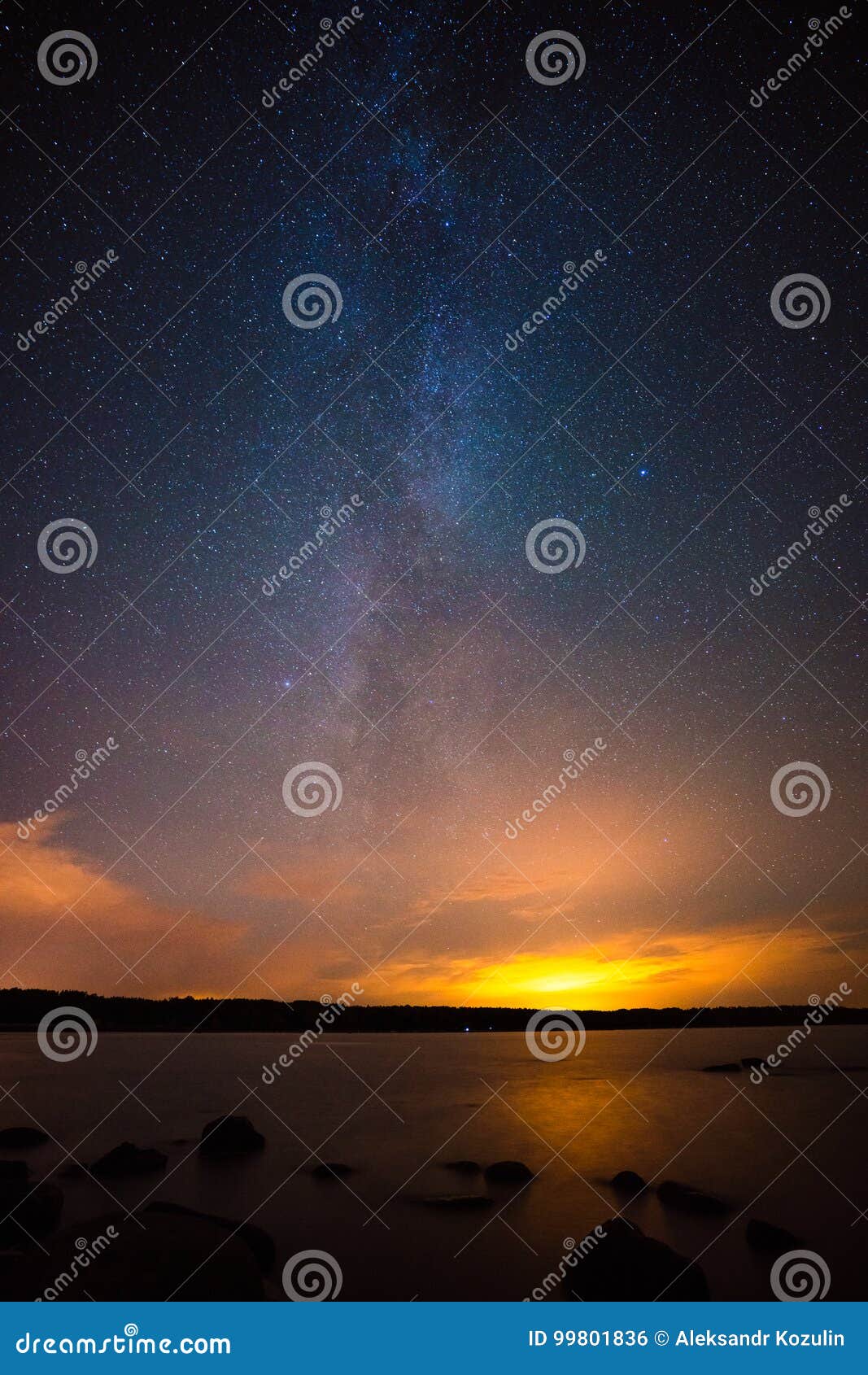 Beautiful Starry Night Sky with Milky Way and Water. Stock Photo ...
