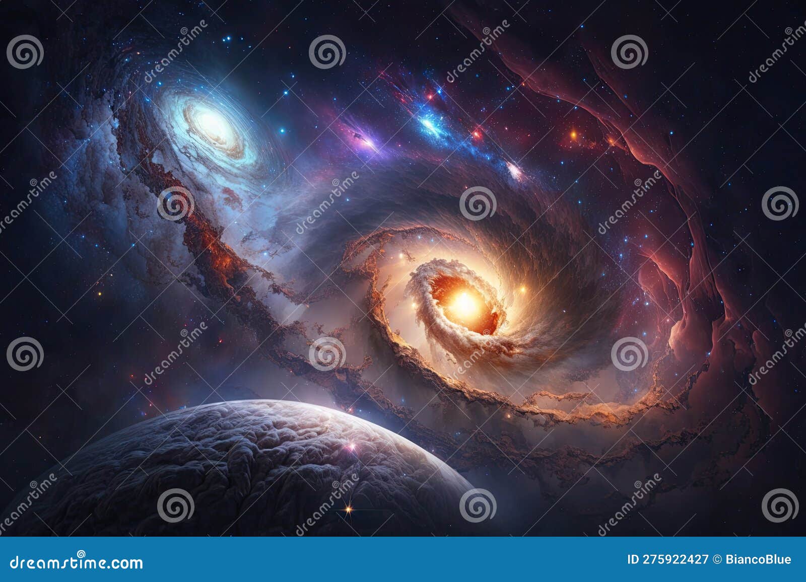 Milky Way Galaxy Colliding with Andromeda Galaxy Stock Illustration ...