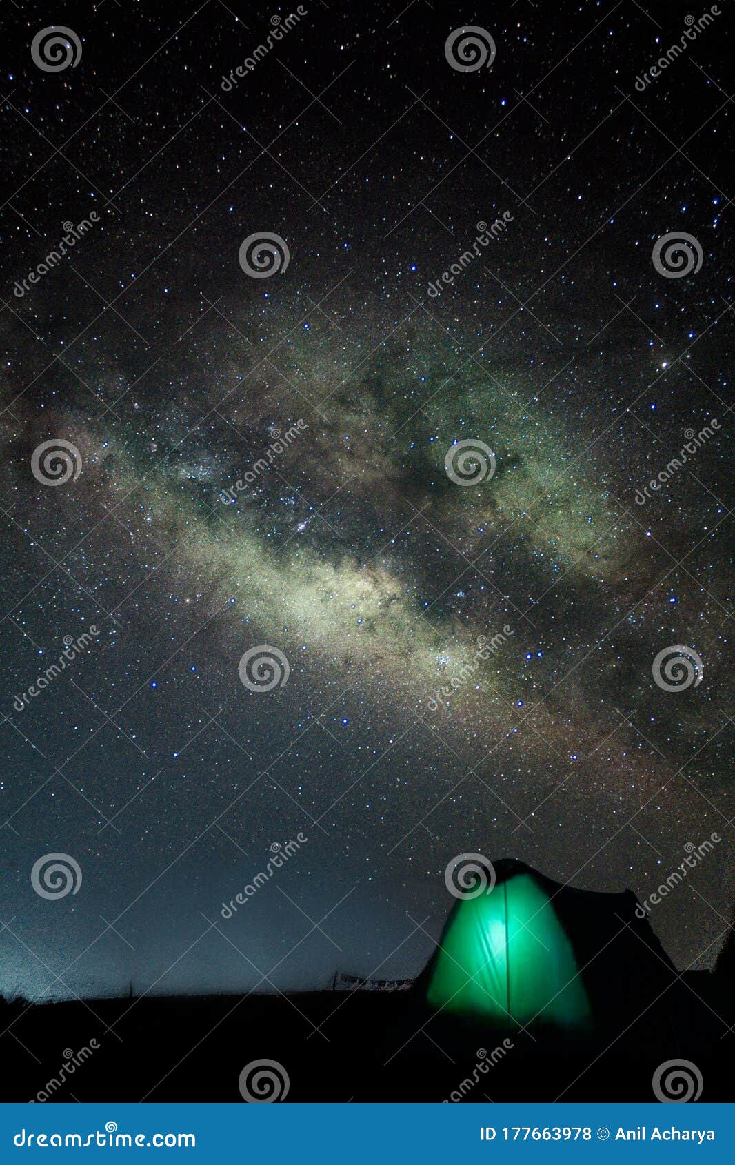 Milky Way Galaxy with Green Tent in the Foreground Stock Photo - Image ...