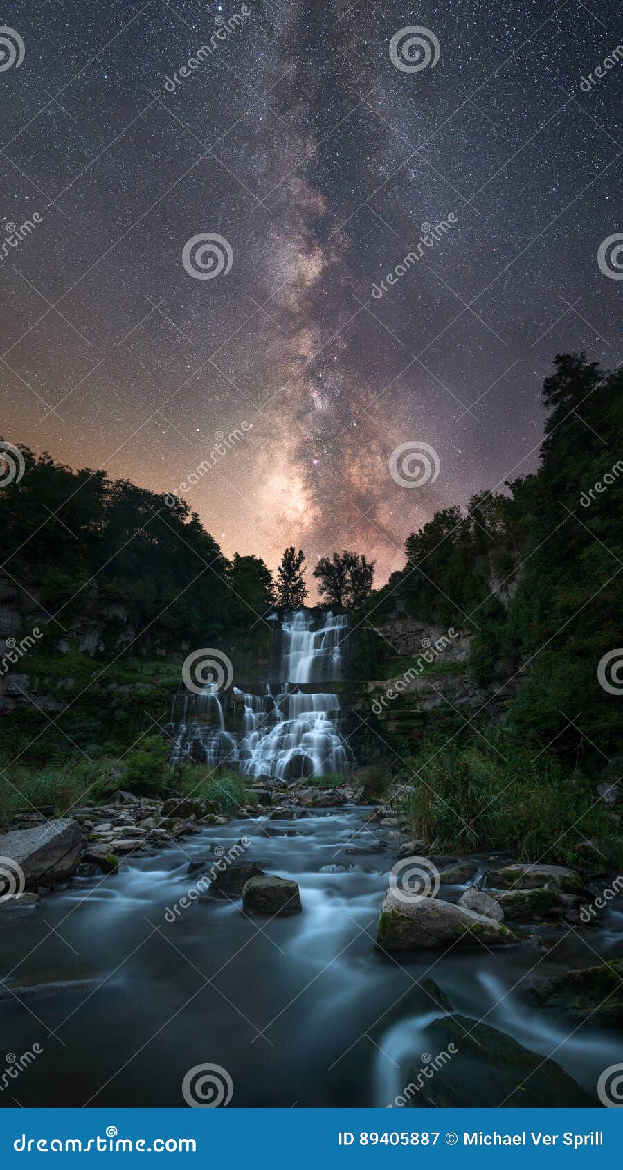 Milky Way Galaxy Over a Waterfall Stock Image - Image of nature ...