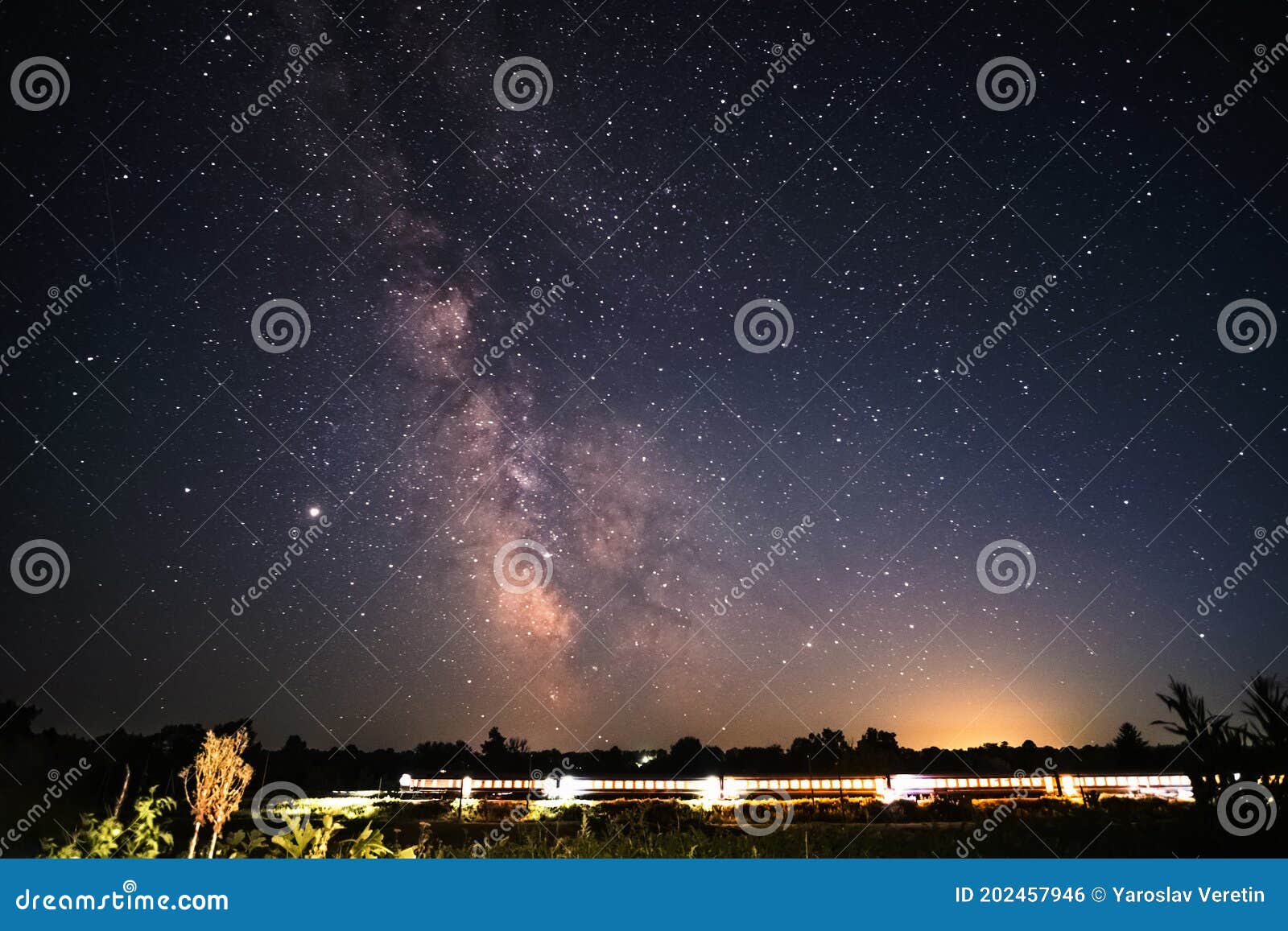 Milky Way Over Express Train at Night Sky Stock Photo - Image of ...