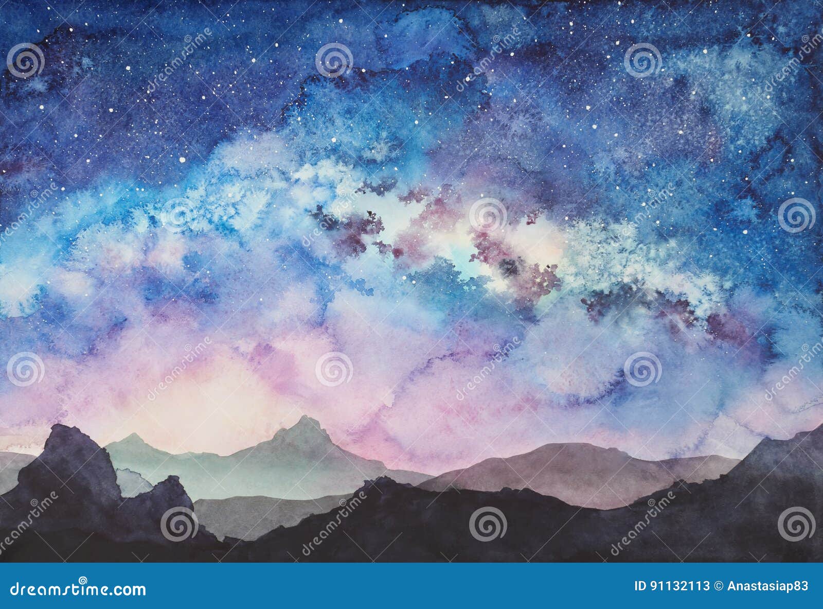 Milky Way at Starry Sun Rise Stock Illustration - Illustration of ...