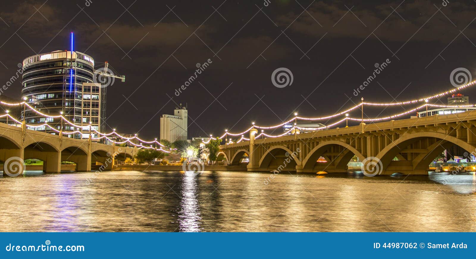 Mill Avenue Bridges at Tempe, AZ Stock Photo - Image of light, lights ...