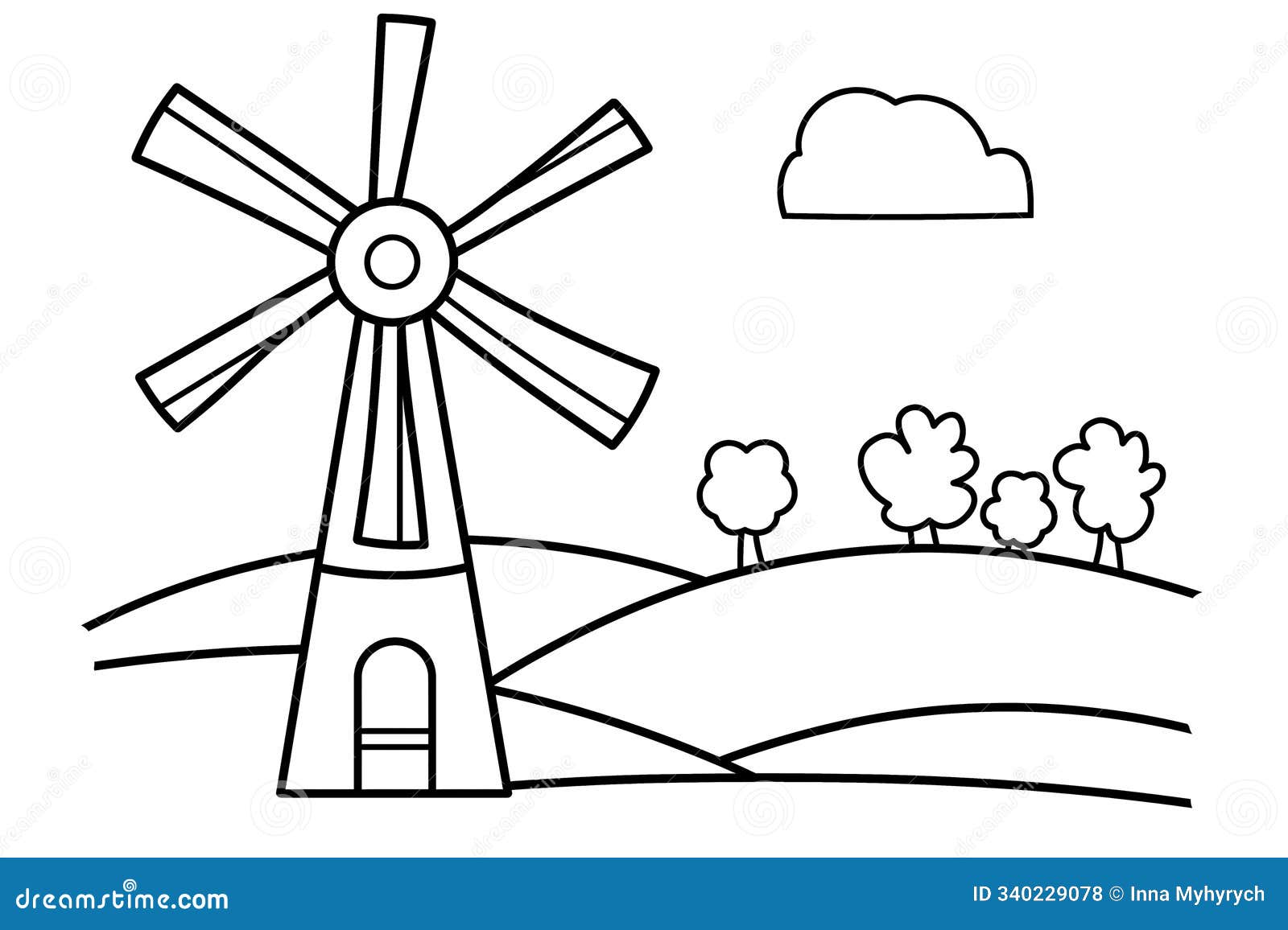 Mill for Children Coloring Book or Page Stock Illustration ...