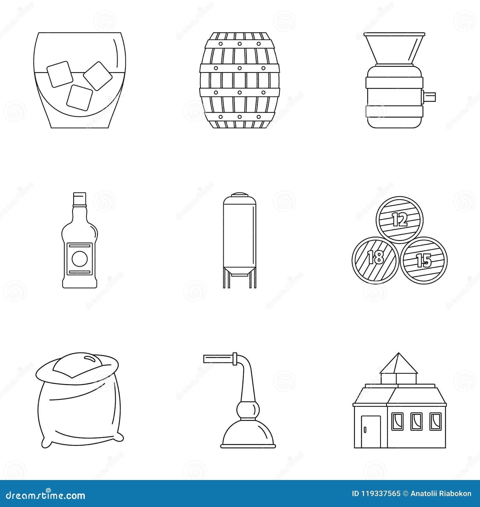 Mill Icons Set, Outline Style Stock Vector - Illustration of deliver ...