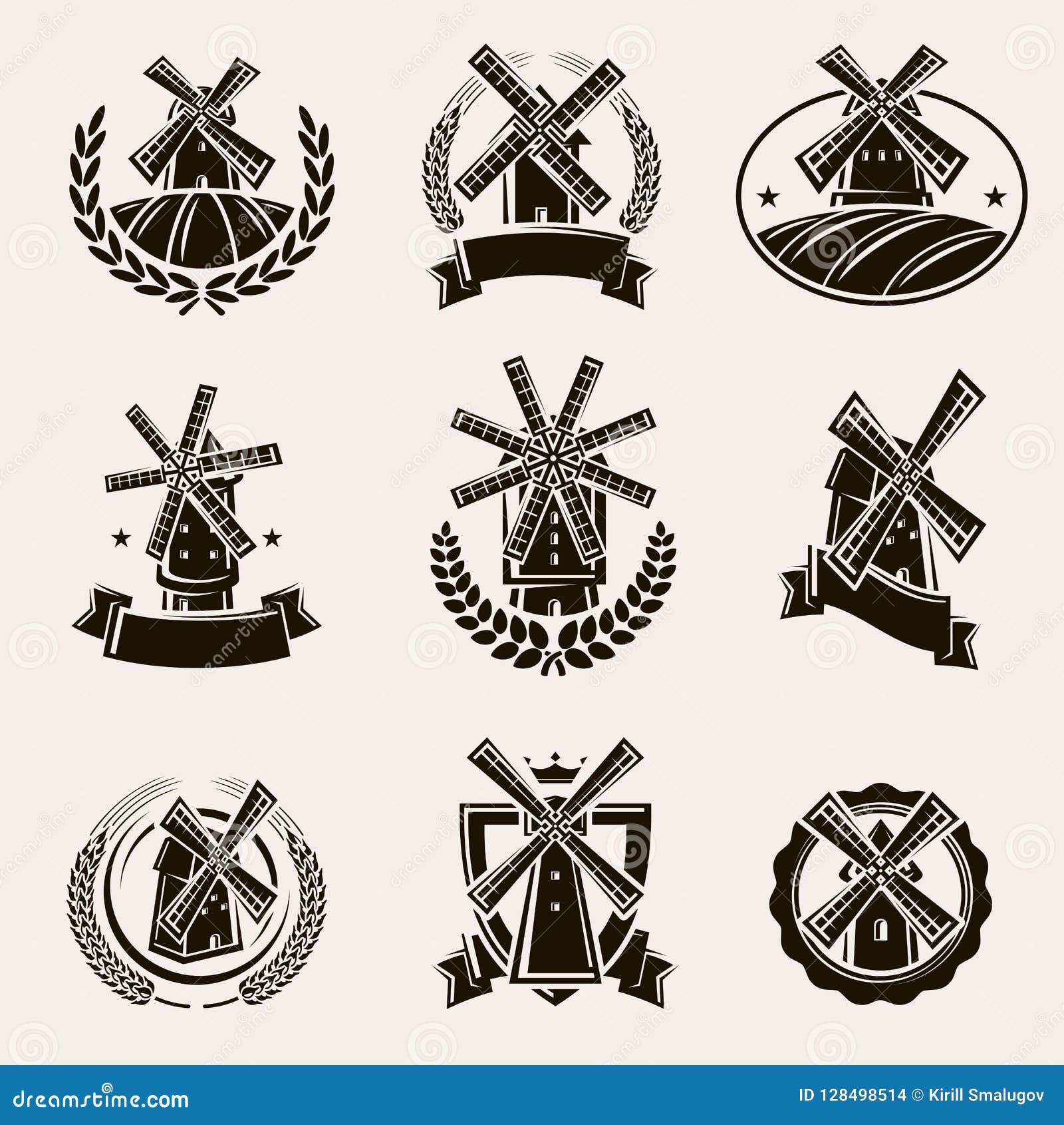 Mill Label and Icons Set. Vector Stock Vector - Illustration of ...