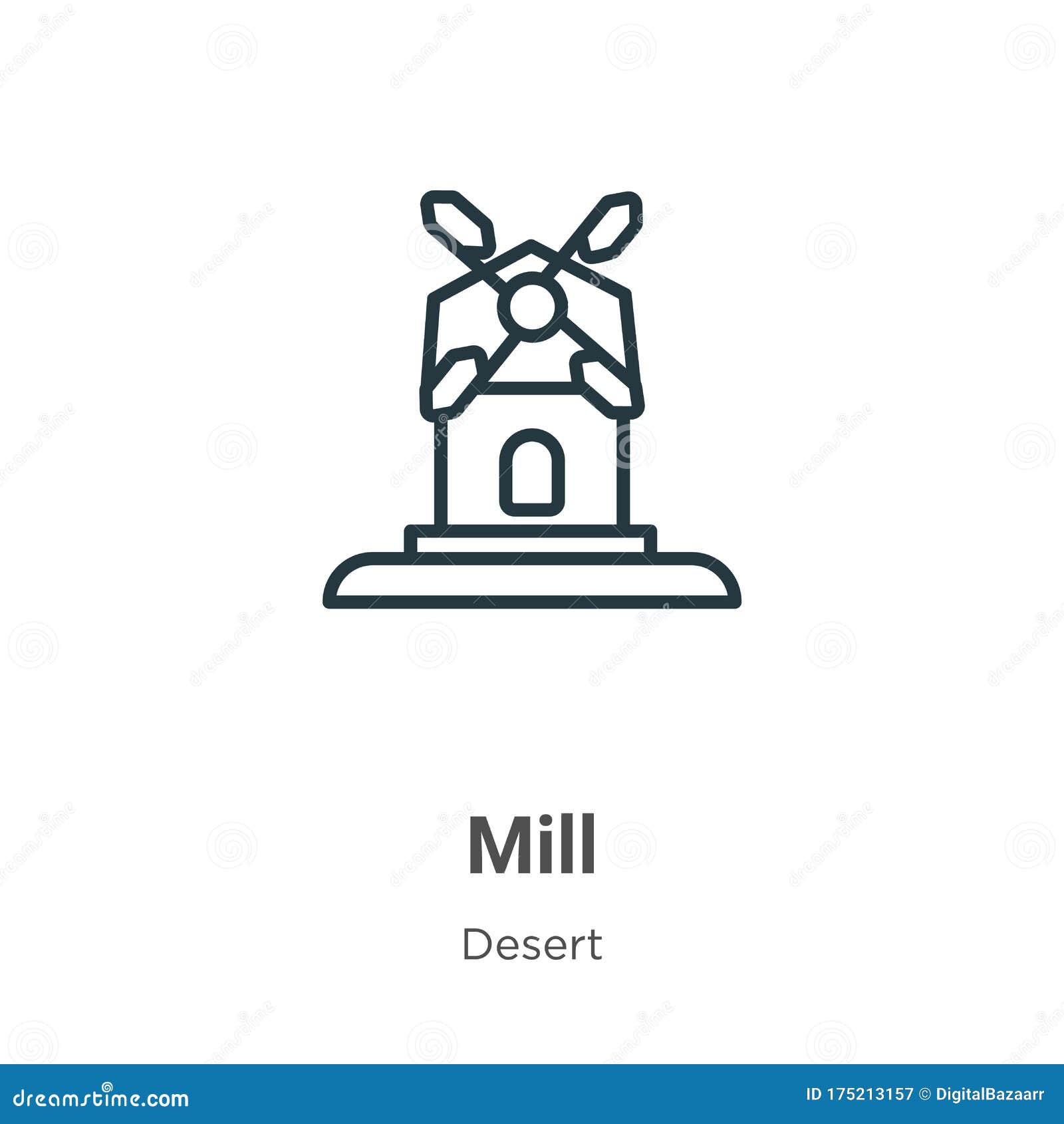 Mill Outline Vector Icon. Thin Line Black Mill Icon, Flat Vector Simple ...