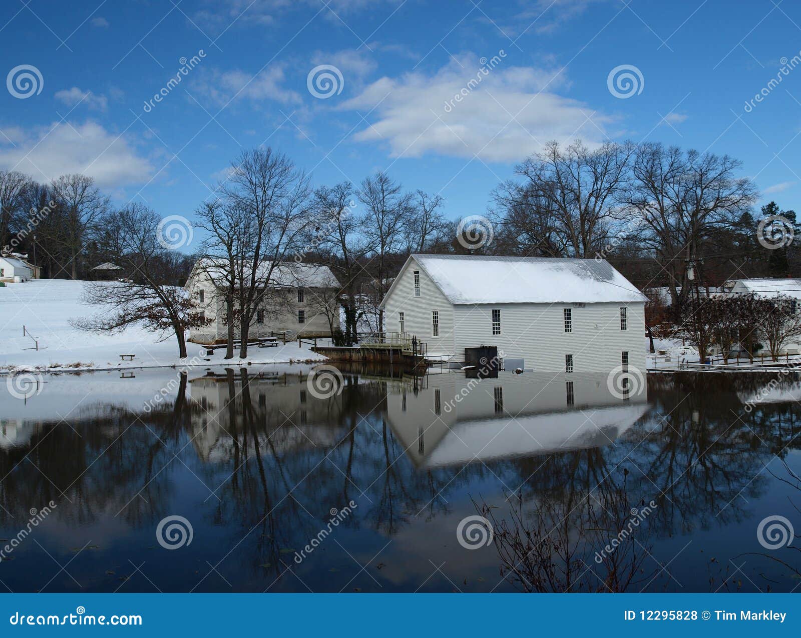 Mill scene stock photo. Image of winter, watermill, water - 12295828