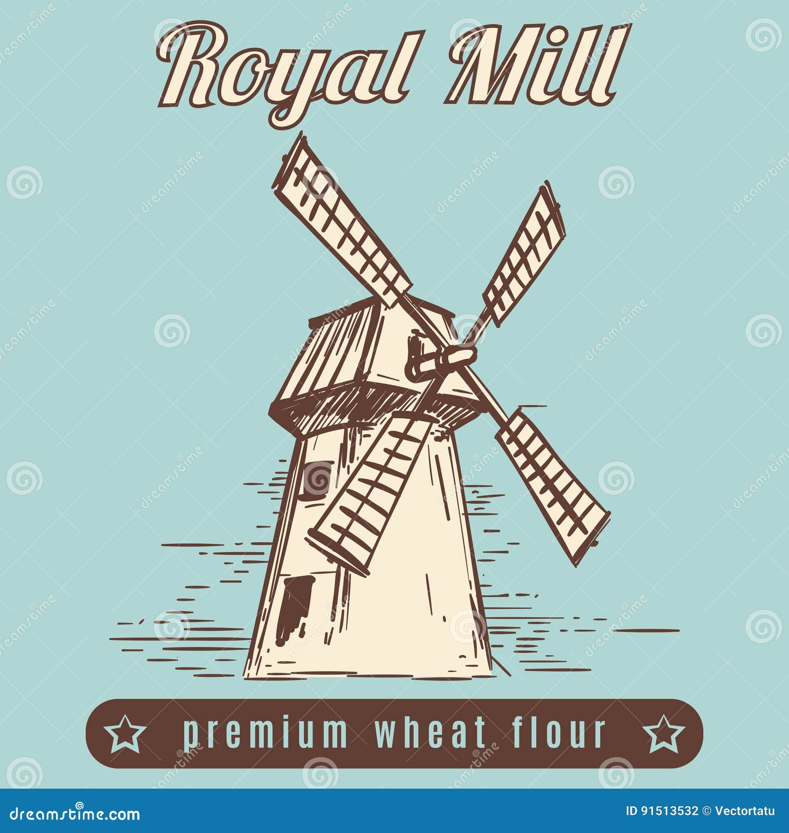 Mill vintage poster design stock vector. Illustration of hand - 91513532