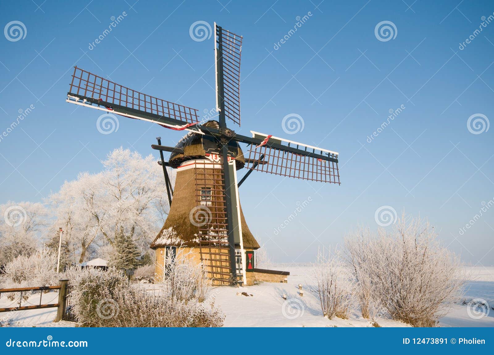 A Mill in a Winter Landscape Stock Image - Image of landmark, wood ...