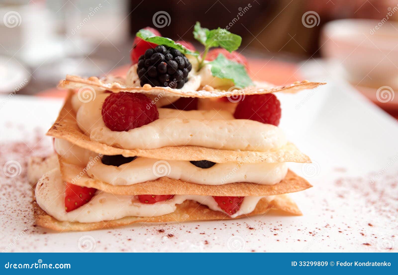 Mille-feuille Cake with Raspberries Stock Image - Image of powder ...