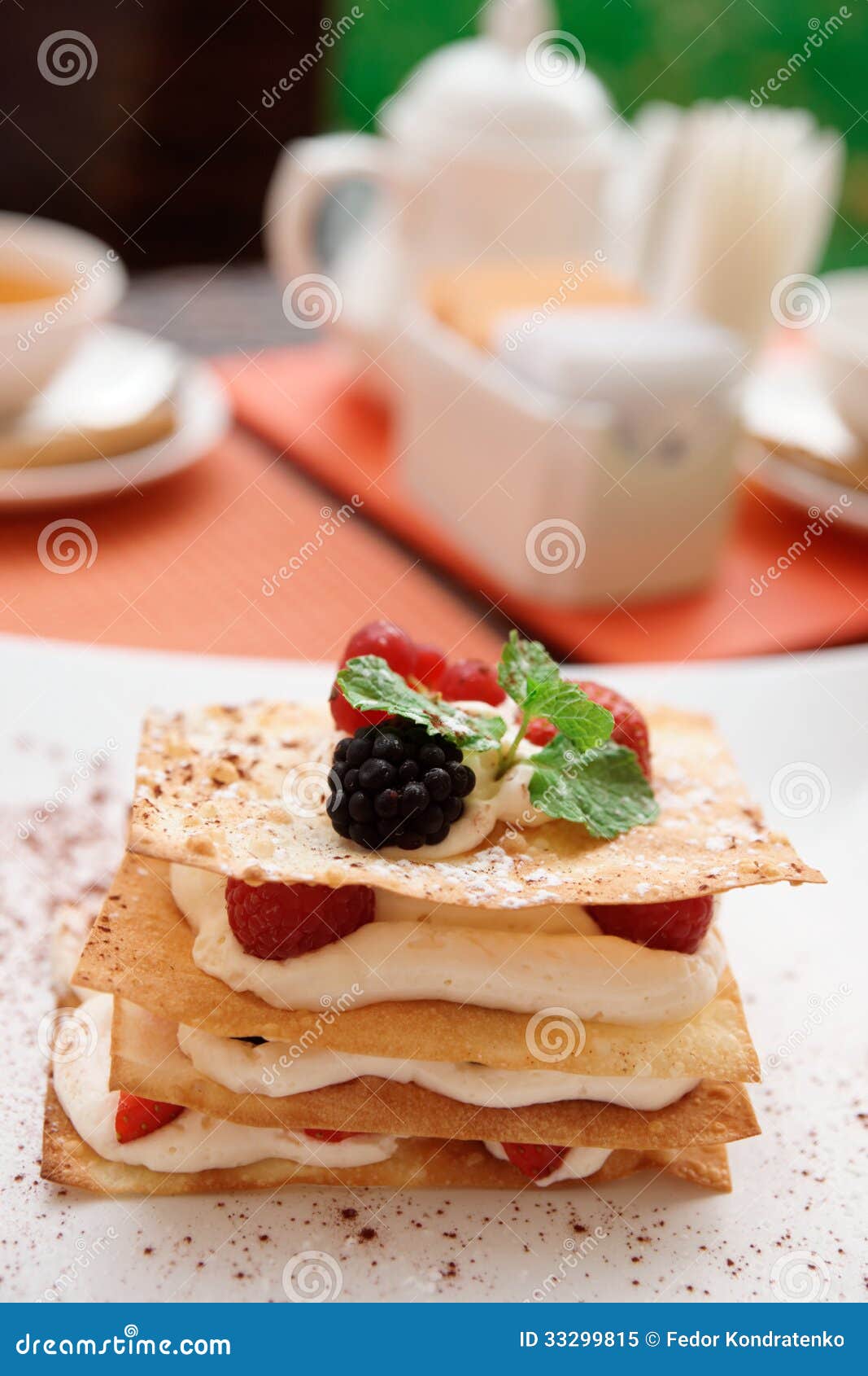 Mille-feuille Cake with Raspberries Stock Image - Image of baked, berry ...