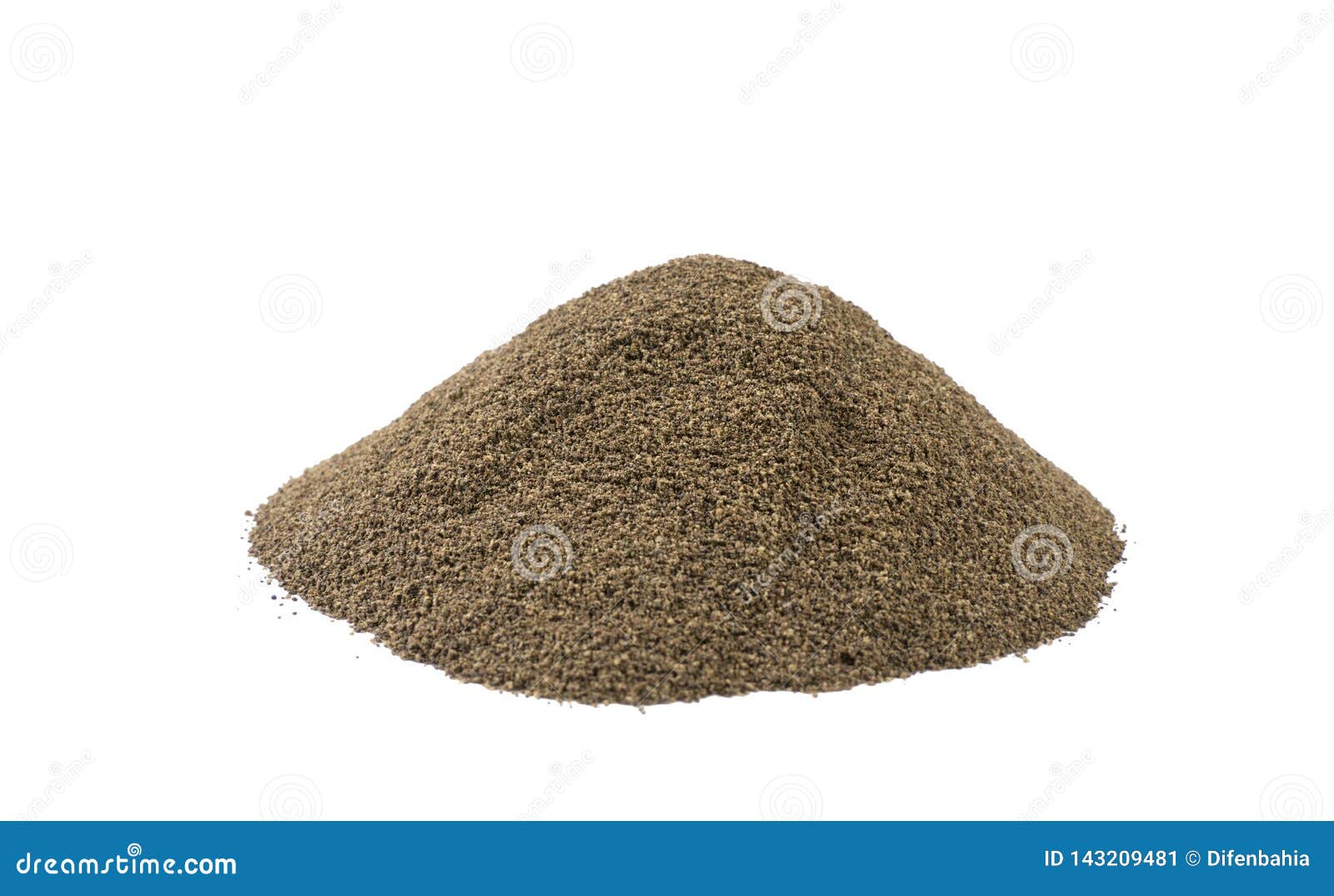 Milled or Ground Black Pepper Heap Isolated on White Background. Front ...