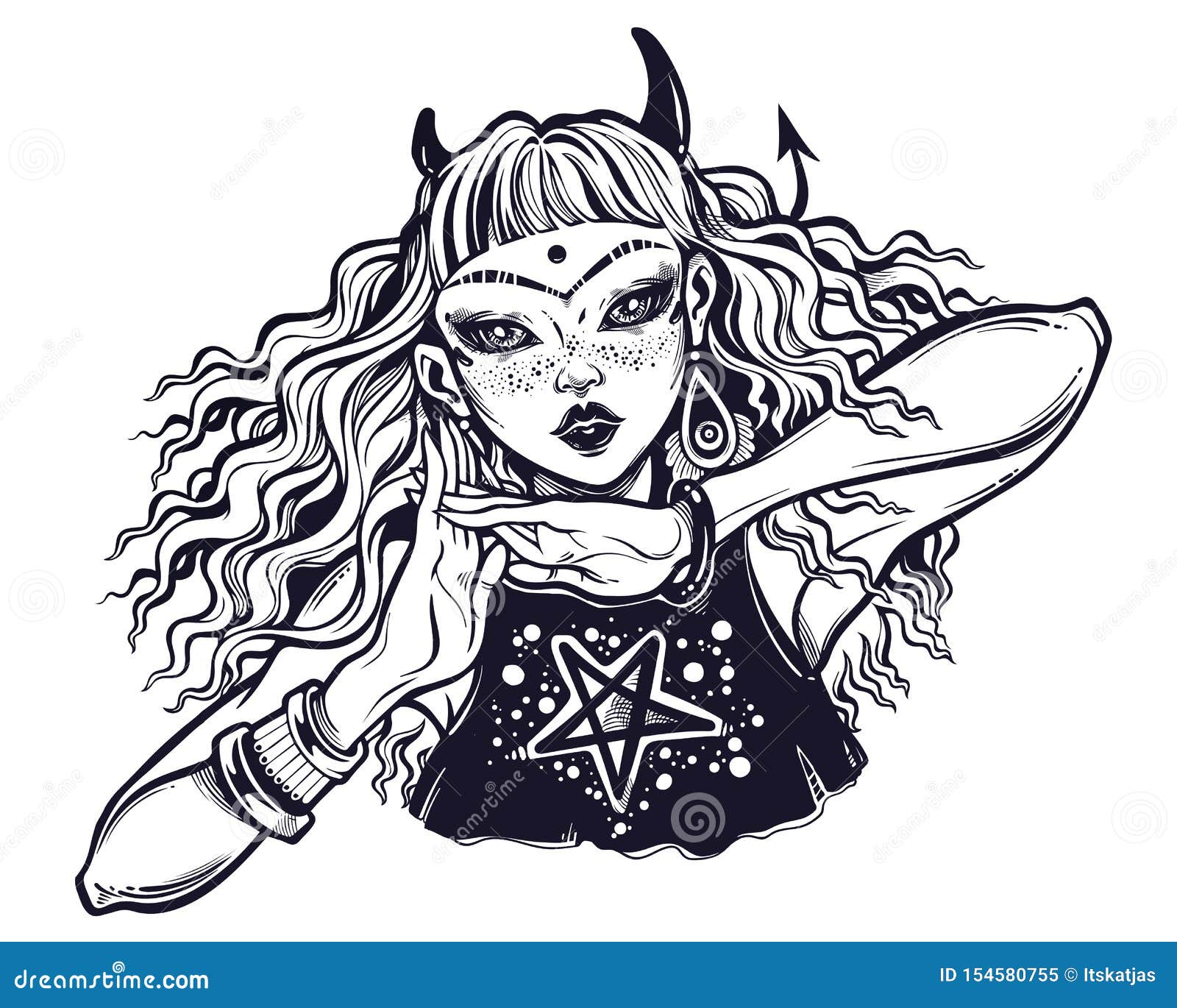 Pentagram With Demon Baphomet. Satanic Goat Head Cartoon Vector ... Pentagram With Demon Baphomet. Satanic Goat Head Cartoon Vector ...