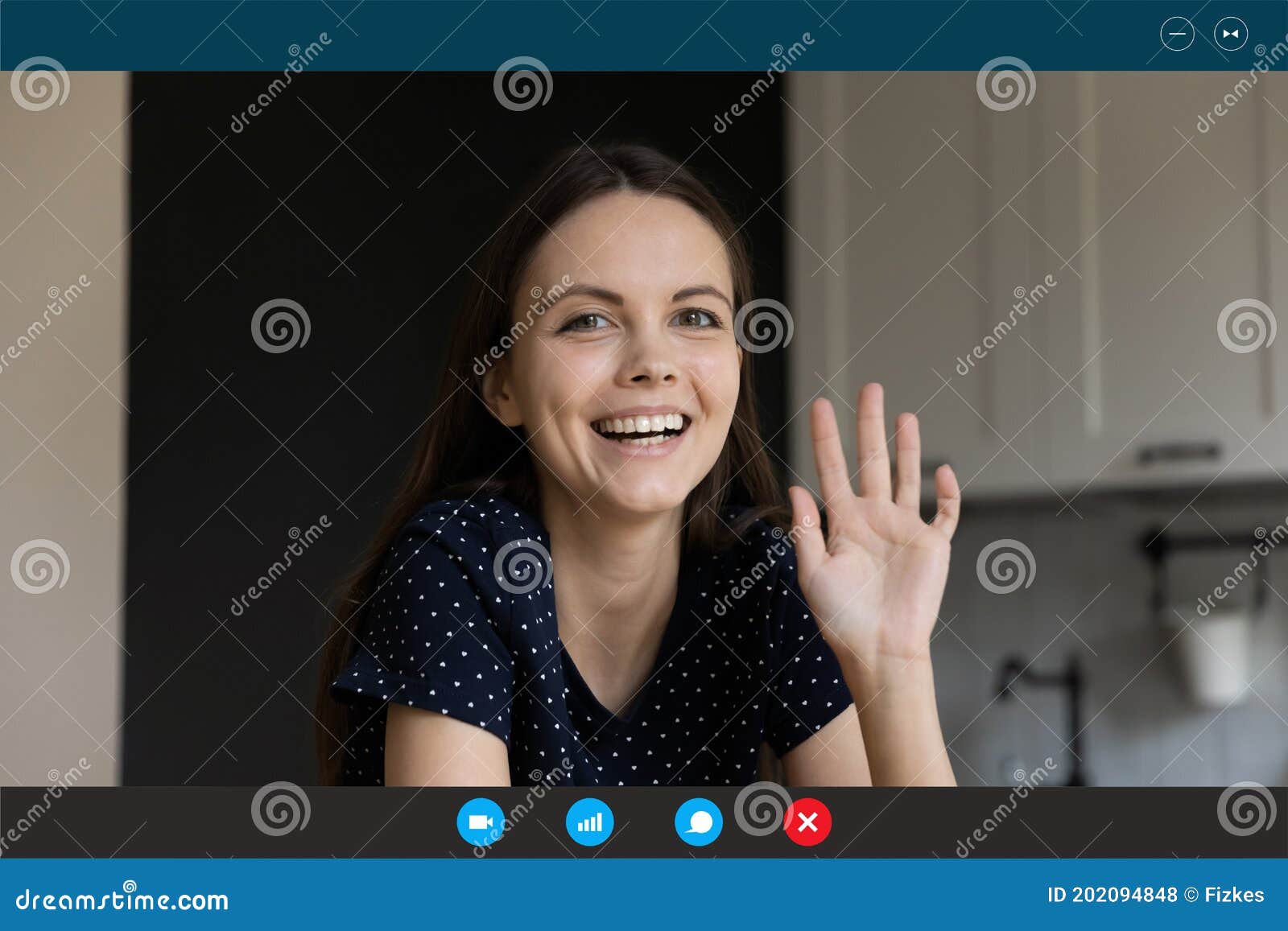 Millennial Beautiful Woman Making Hello Gesture Starting Online ...