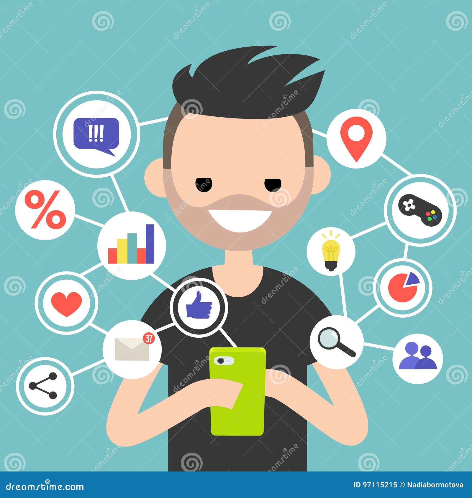 Consuming Technology Concept Cartoon. Man Eating A Computer Vector ...