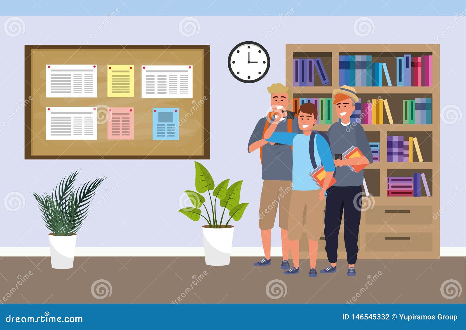 Millennial Group On Study Room Background Cartoon Vector ...