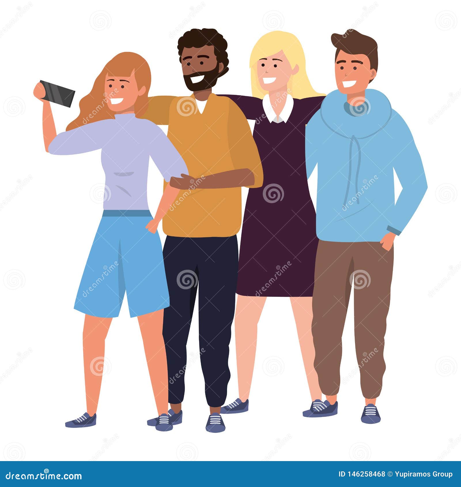 Millennial Group Taking Selfie Stock Vector Illustration Of Group