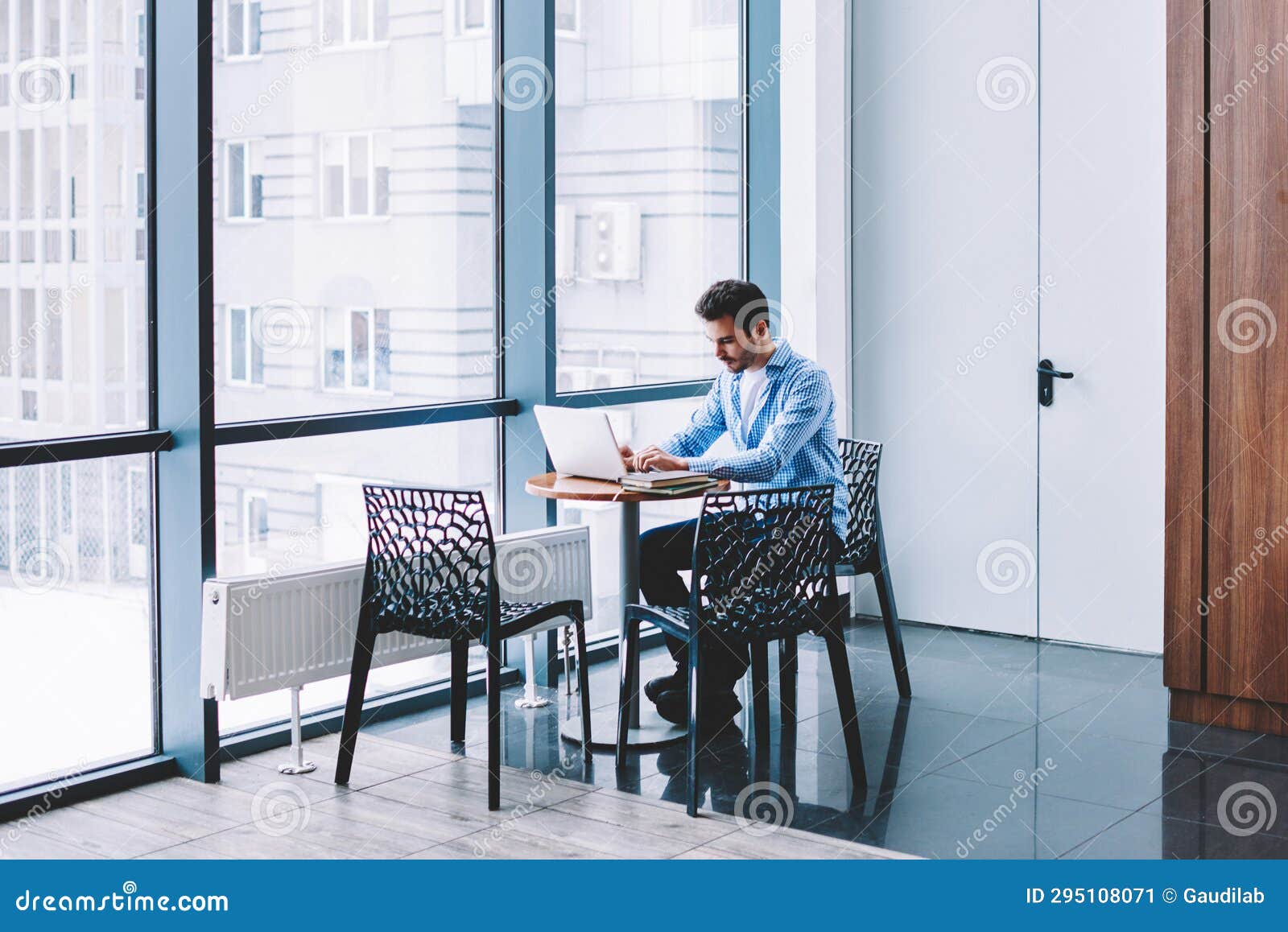 Millennial Male Programmer Working Remotely at Desktop with Modern ...