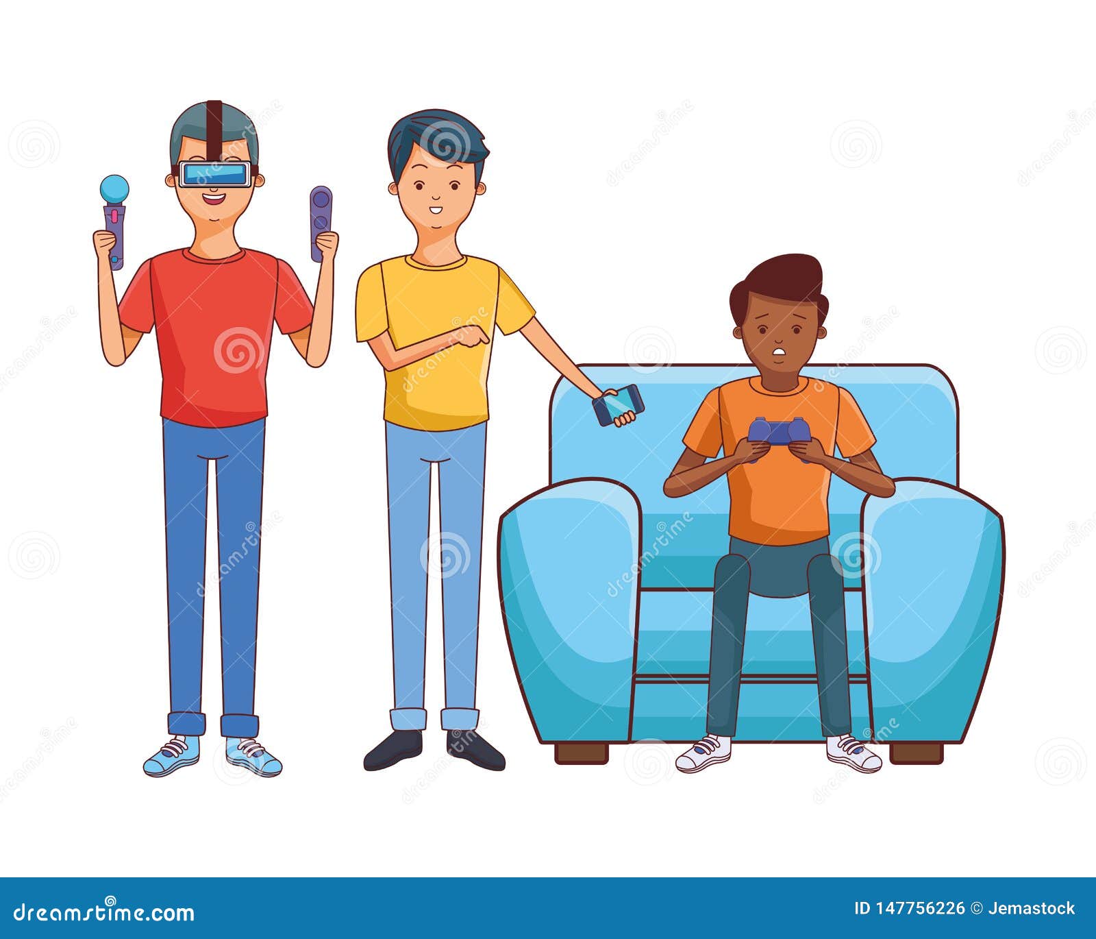 Millennial People Gaming Party Inside Home Round Icon Vector ...