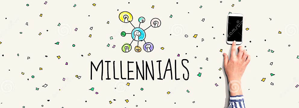 Millennials with Person Using Smartphone Stock Illustration ...