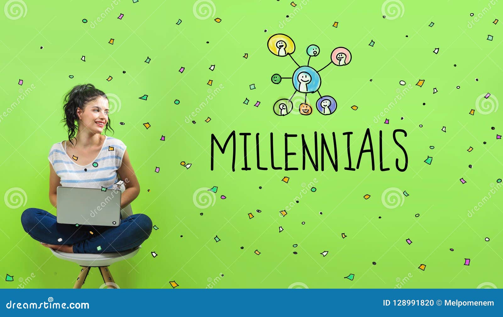 Millennials with Young Woman Stock Photo - Image of cartoon, people ...