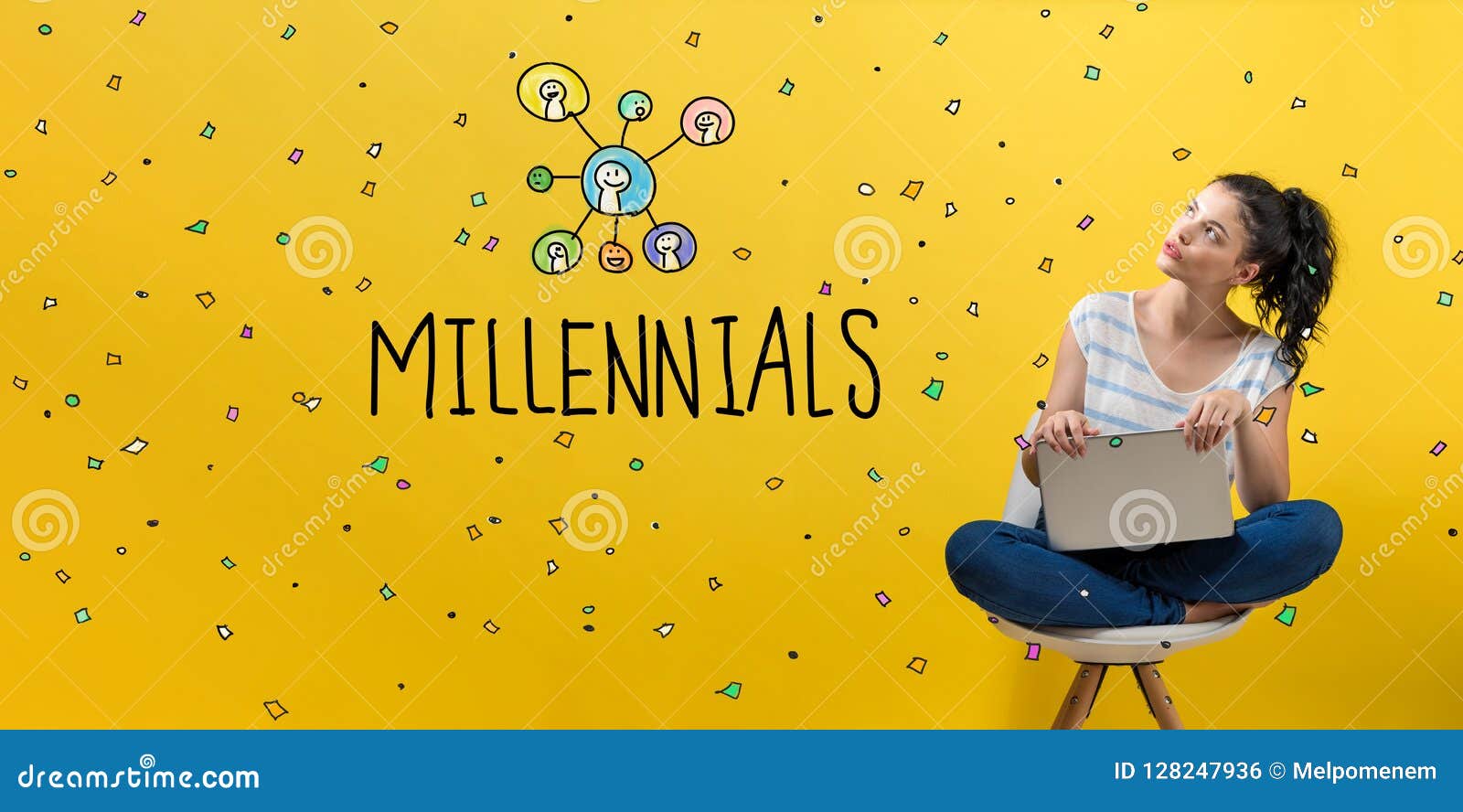 Millennials with Woman Using a Laptop Stock Photo - Image of wide ...