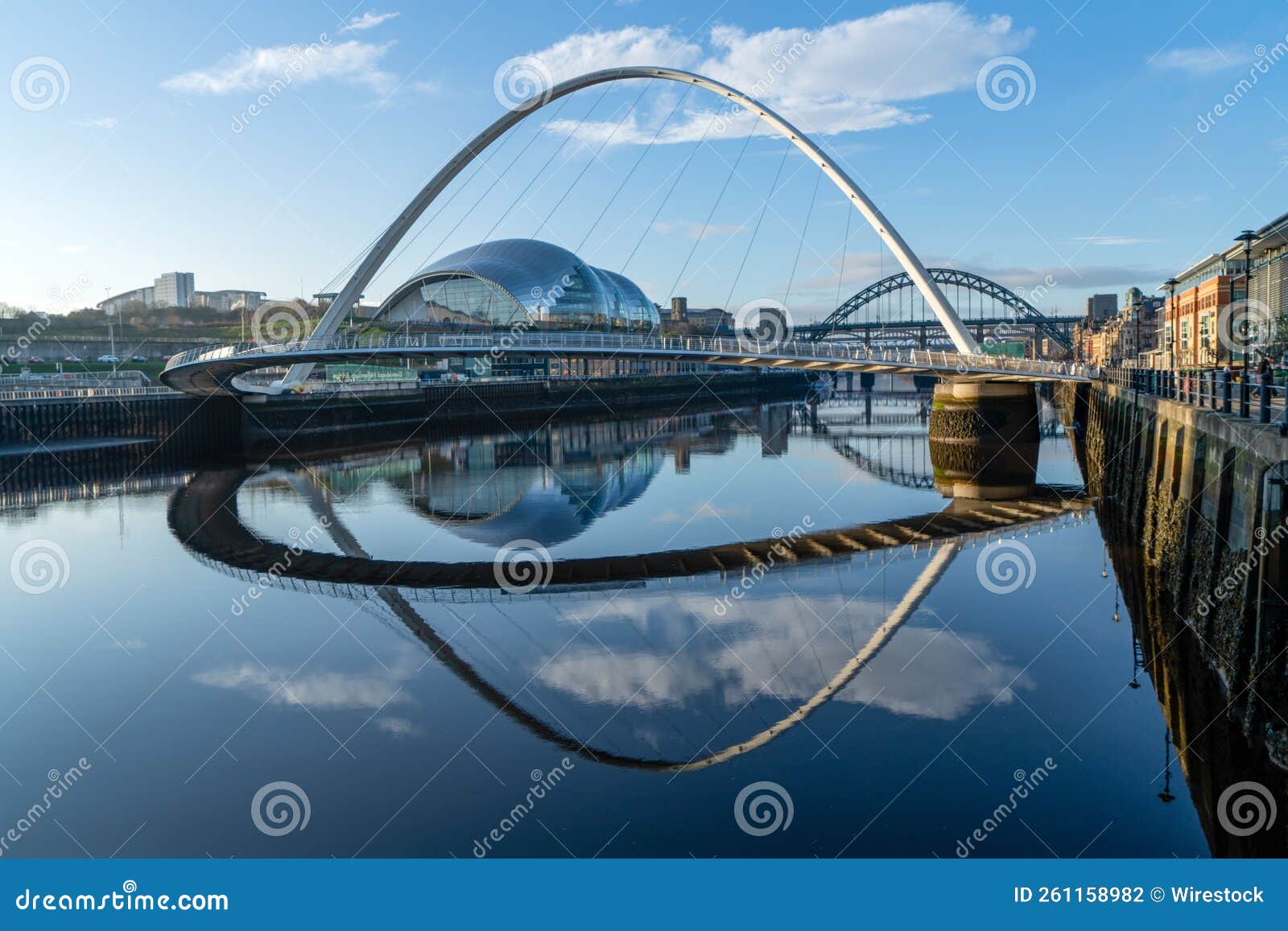 Millennium and Tyne Bridges Quayside with Reflection in the River ...