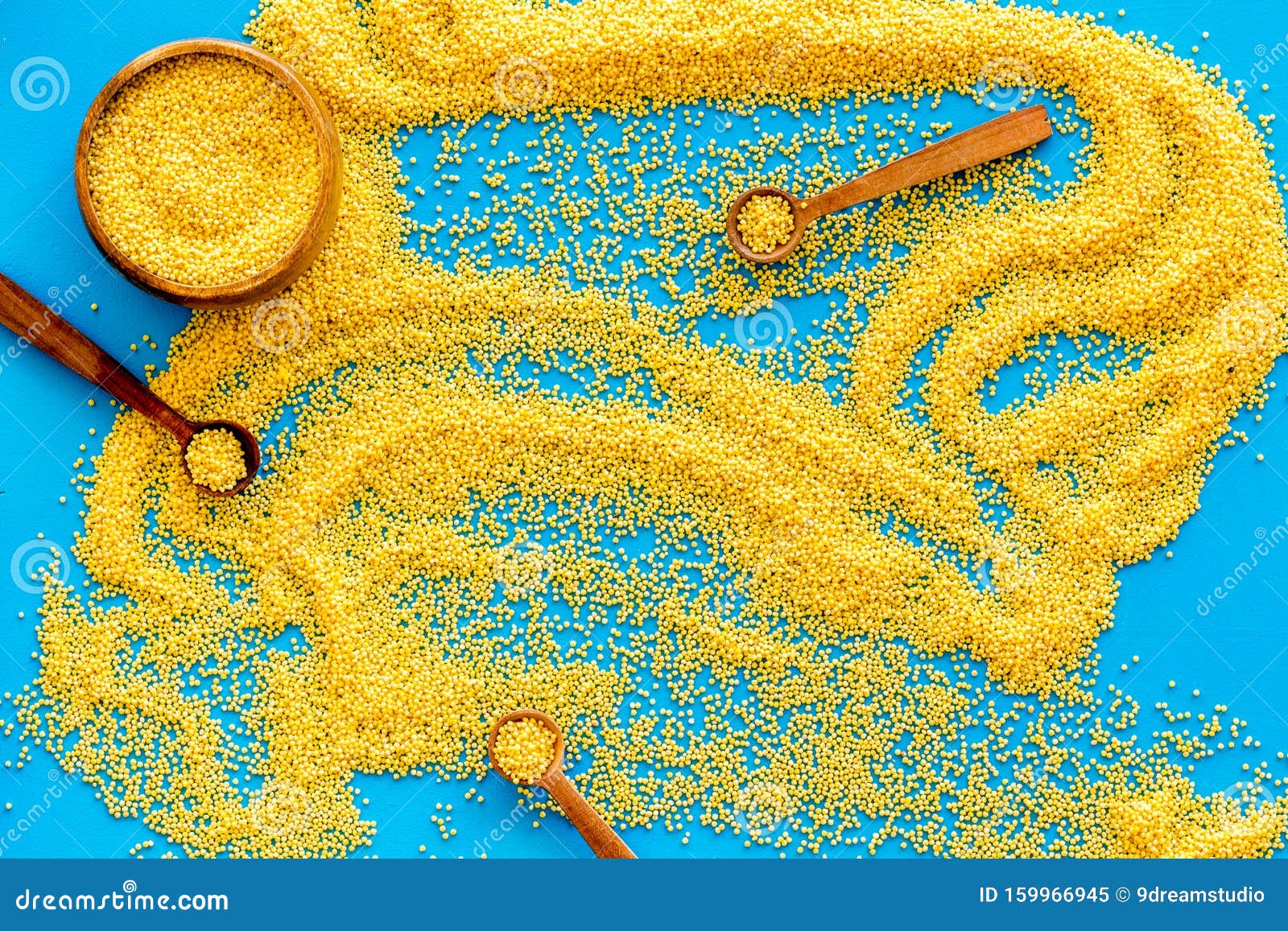 Millet Background on Blue Table Top View Stock Image - Image of flakes ...