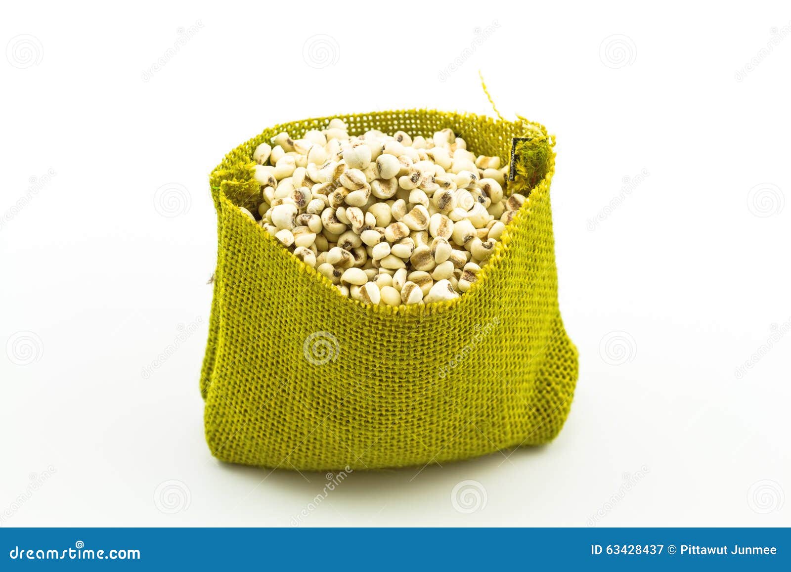Millet Rice in Green Sisal Sack on White Background Stock Image - Image ...