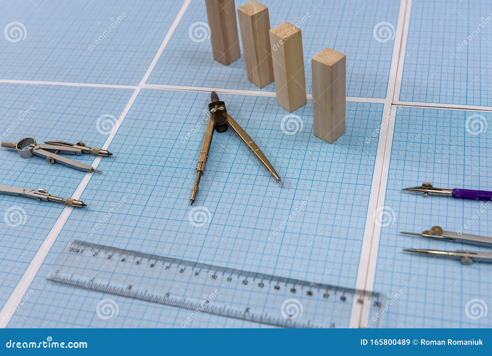 Millimeter Paper with Tools and Wooden Bricks Stock Image - Image of ...