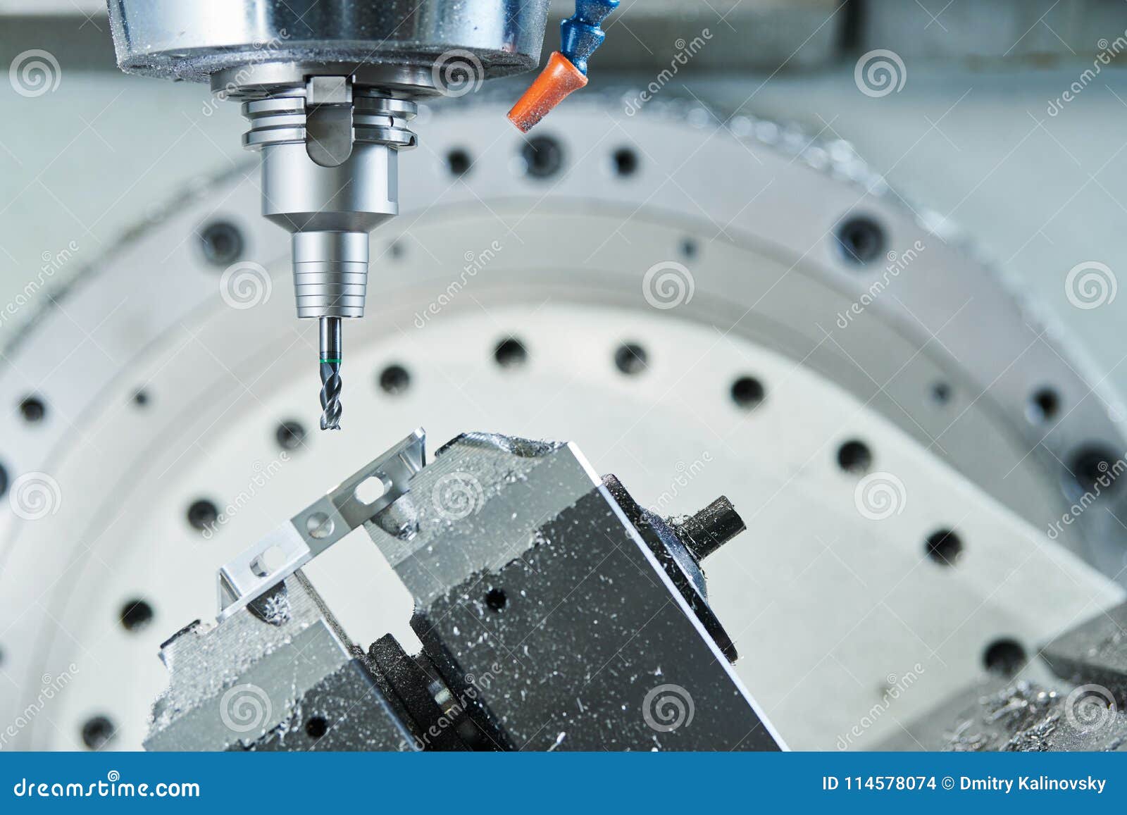 Milling at CNC Machine. Industrial Metalworking Cutting Process by ...