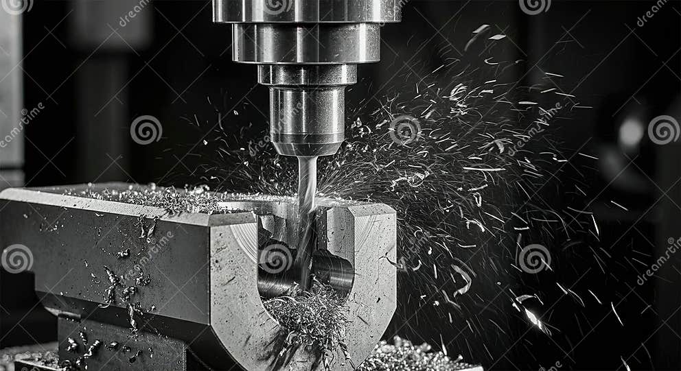 Milling Cutter Work with Splinters Flying Off, Monochrome Version Stock ...